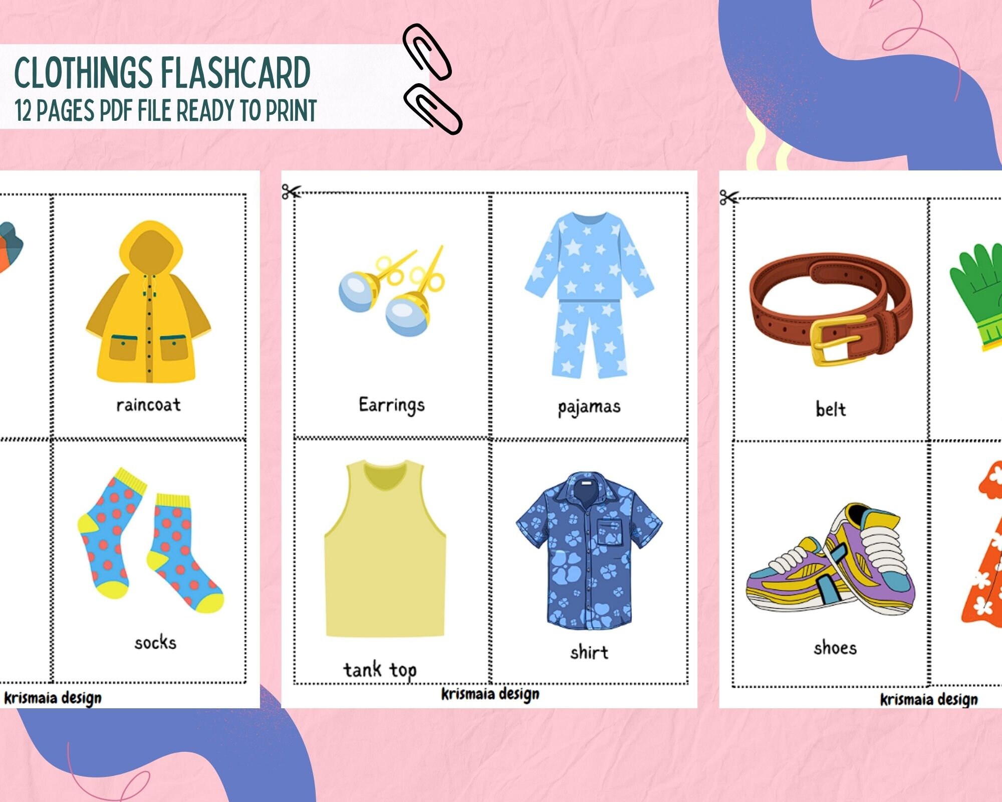 Clothing Flash Cards for Preschool and Special Needs Children Printable ...