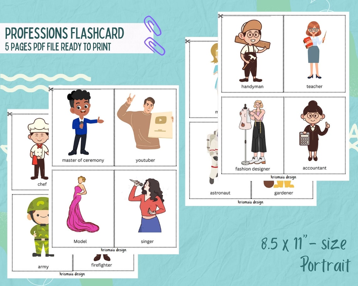 Printable Profession Flashcards for Kids 20 Ready to Print Flashcards ...