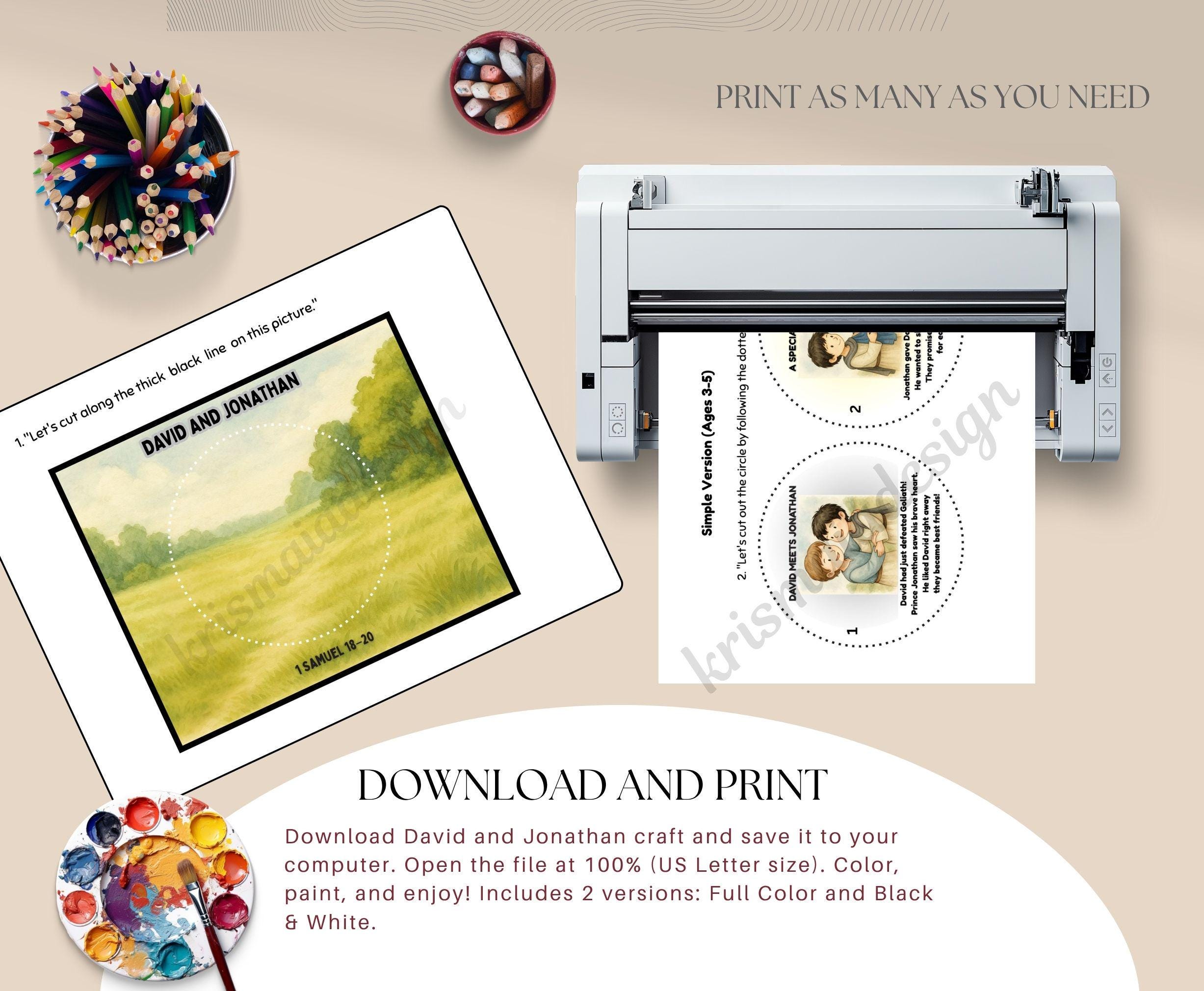 David and Jonathan Bible Story Craft: Sunday School Activity (PDF) - Etsy