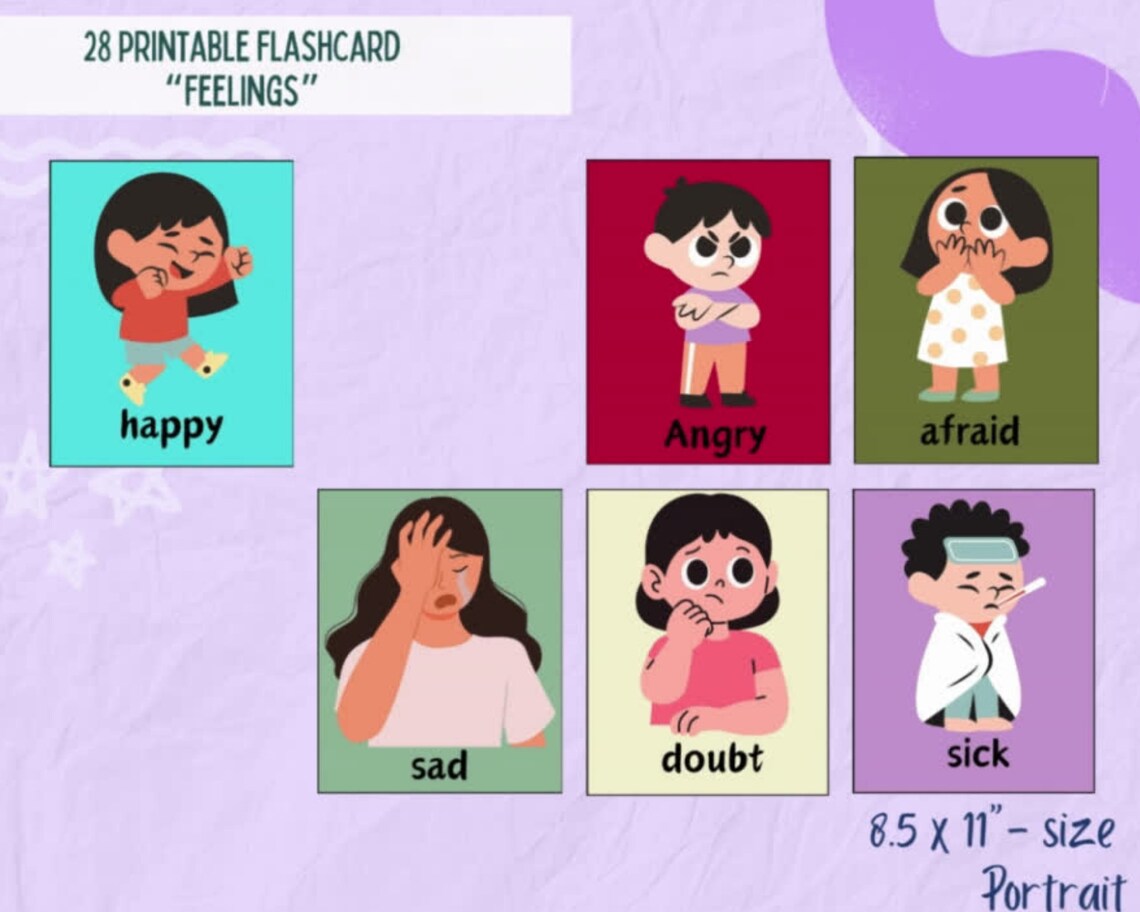 Emotions Flashcards Printable Educational Tool - Etsy