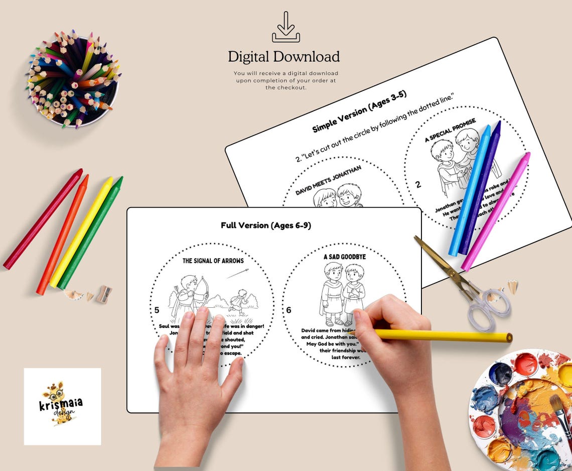 David and Jonathan Bible Story Craft: Sunday School Activity (PDF) - Etsy