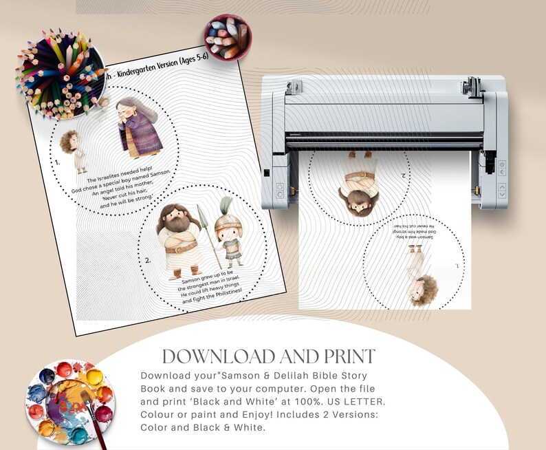 Samson and Delilah Bible Story Book: Printable Sunday School Craft (PDF ...