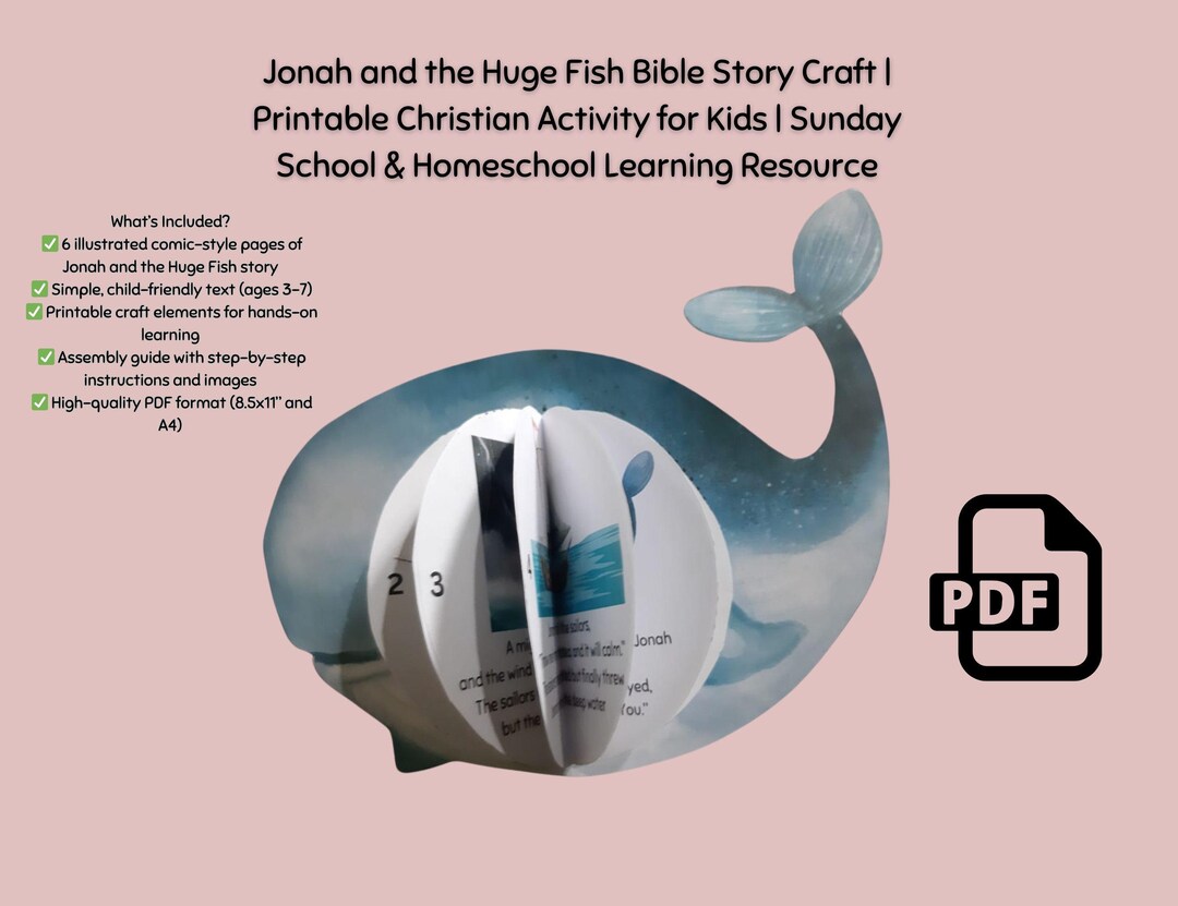 Jonah and the Whale Bible Story Craft: Christian Kids Activity (PDF ...