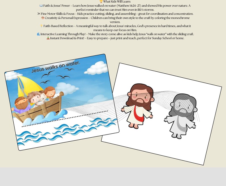 Kids Bible Story Art, Jesus Walking on Water Craft, Printable Slider ...