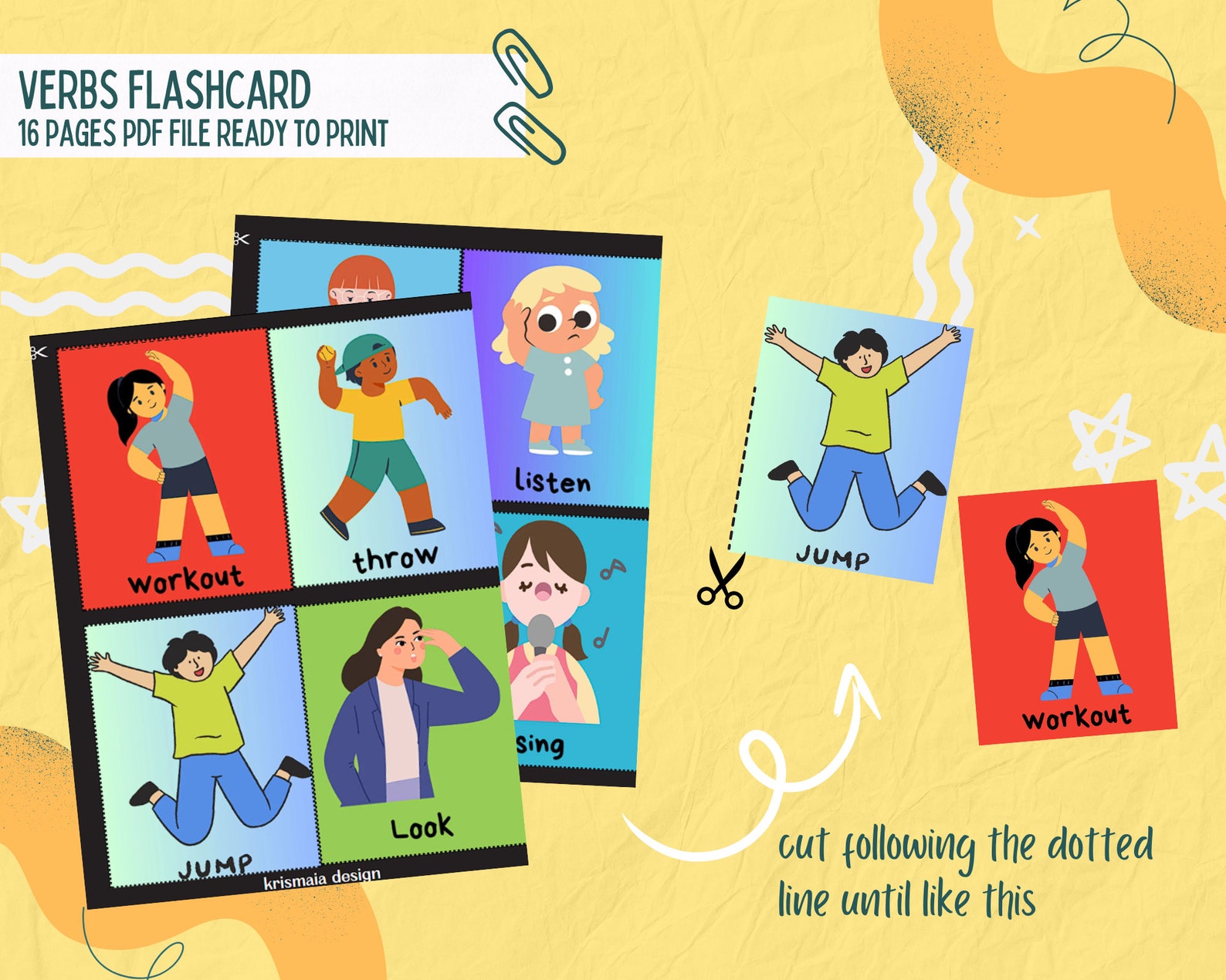 Verb Educational Flashcards Printable Flashcards for Kids - Etsy