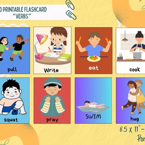 Verb Educational Flashcards Printable Flashcards for Kids - Etsy