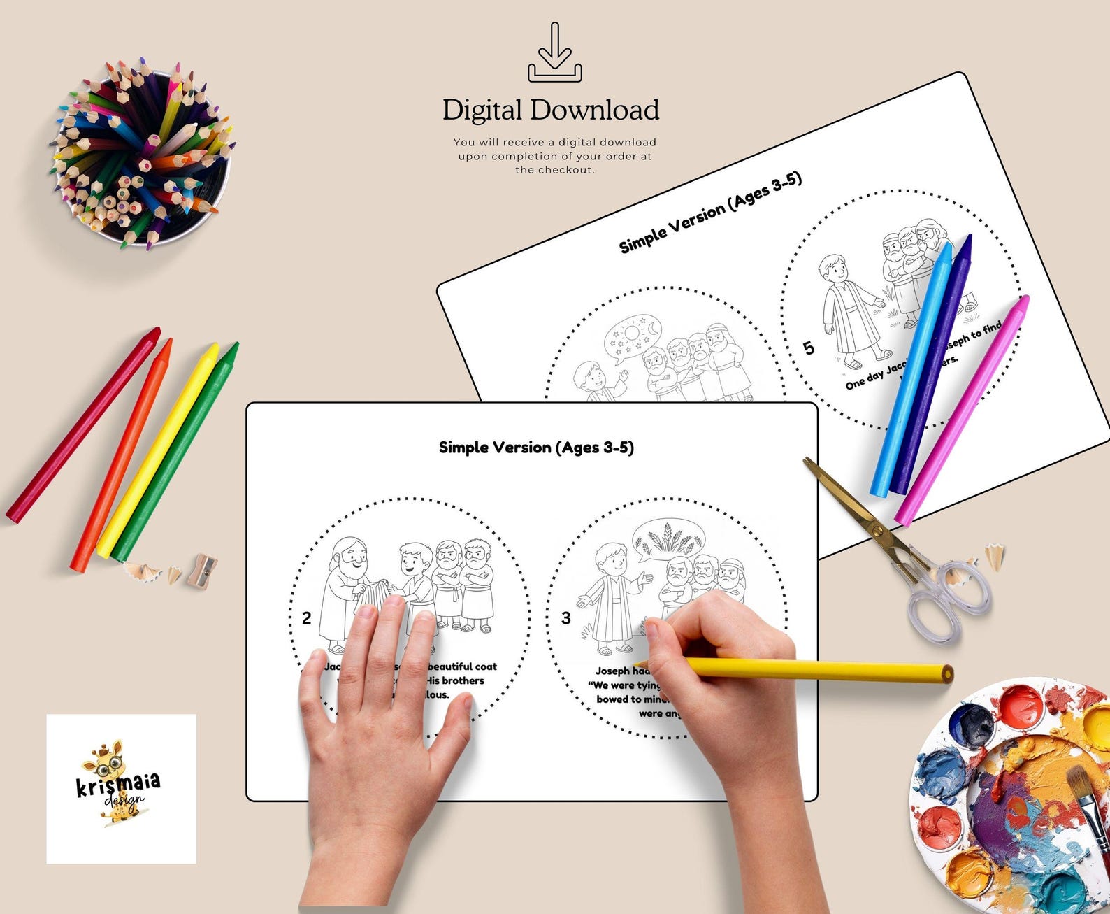 Joseph and His Brothers Bible Story Craft: Cut & Color Activity (PDF ...