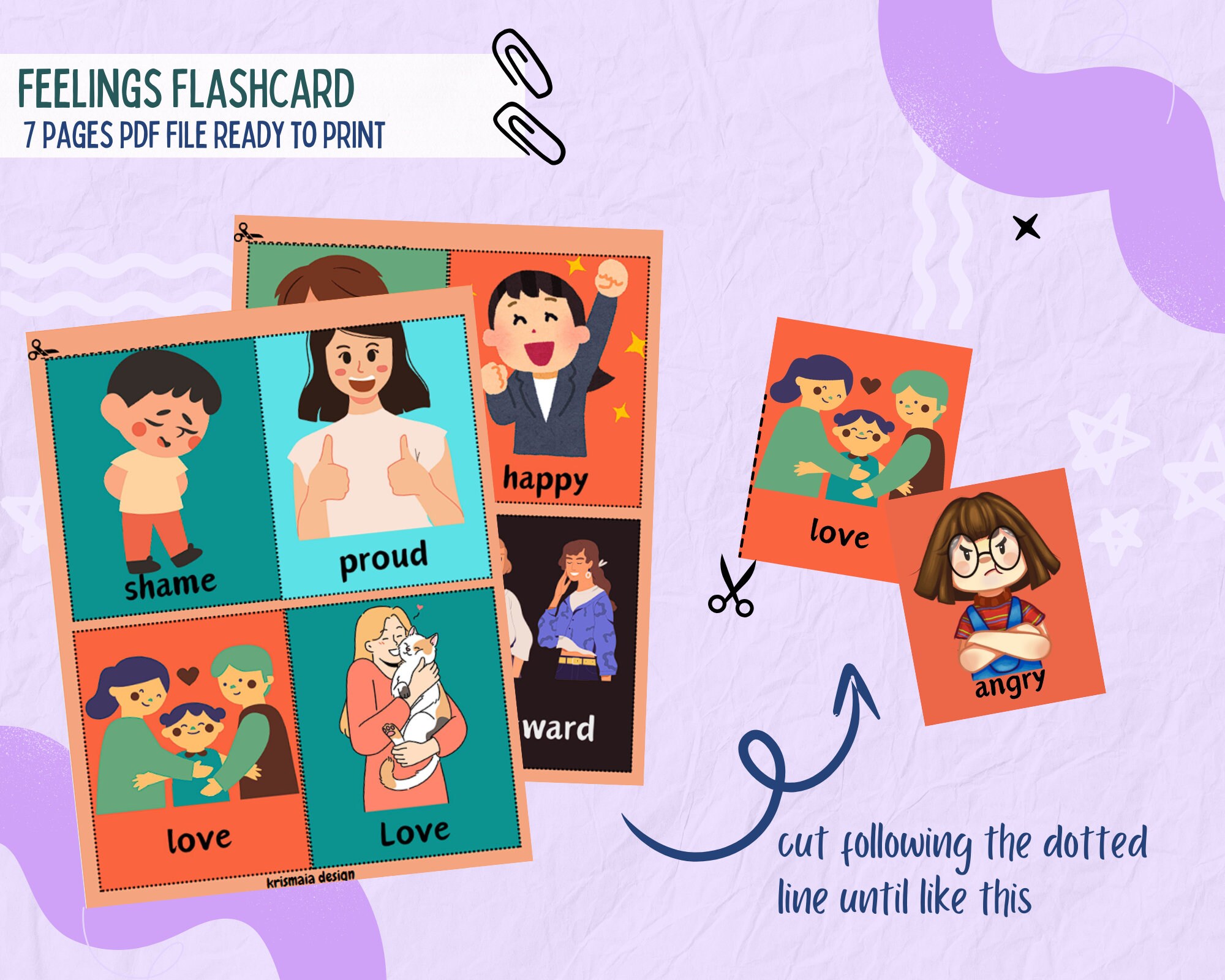 Emotions Flashcards Printable Educational Tool - Etsy