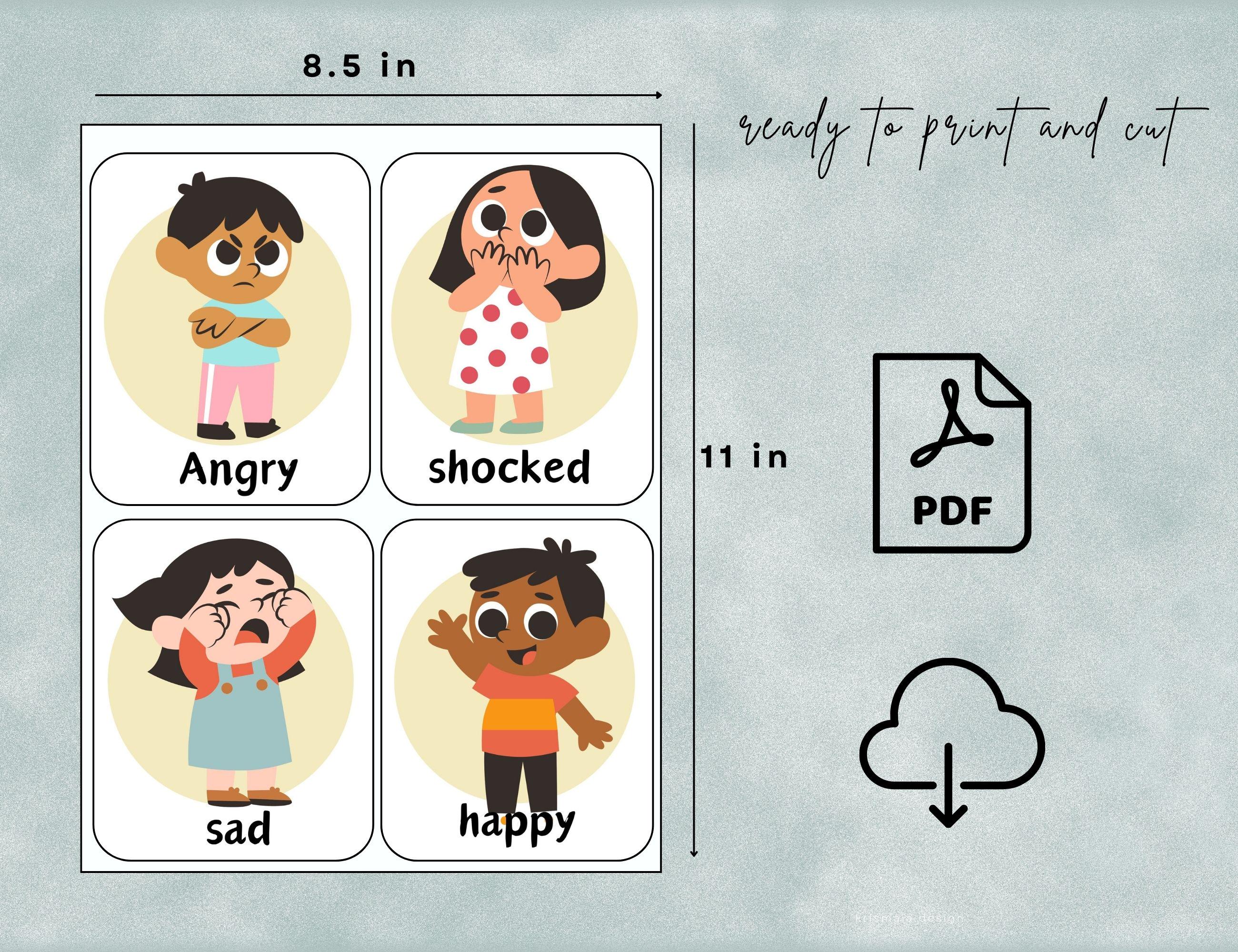 Feelings Flash Cards, Emotions Chart, Montessori Materials, Homeschool ...