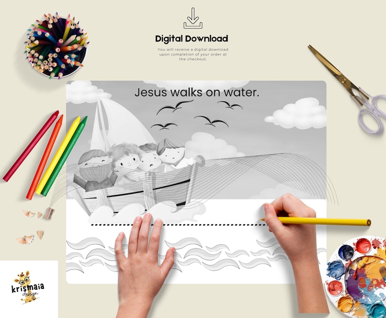 Kids Bible Story Art, Jesus Walking on Water Craft, Printable Slider ...