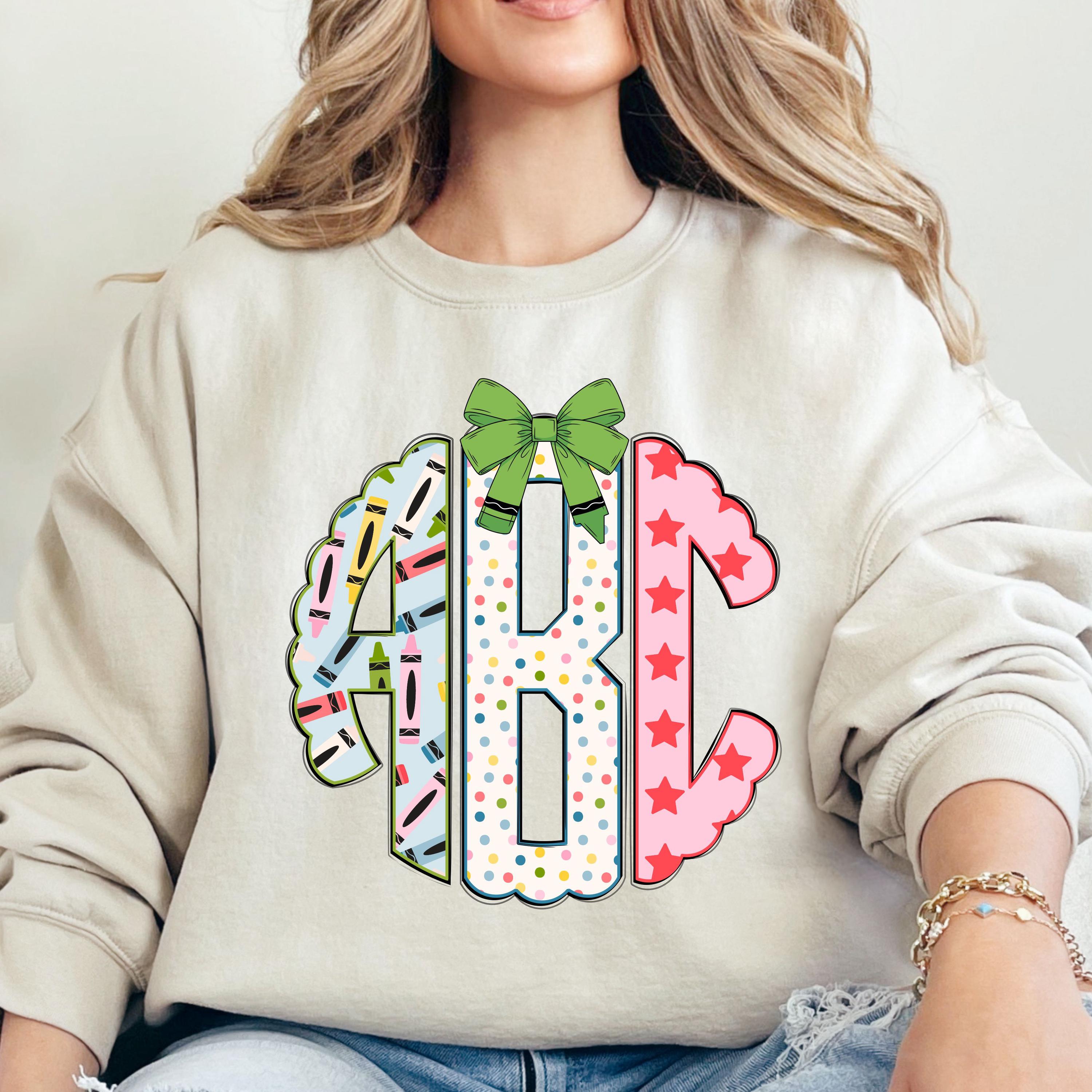Back to School Scalloped Monogram PNG, Monogram Name PNG, Preppy ...