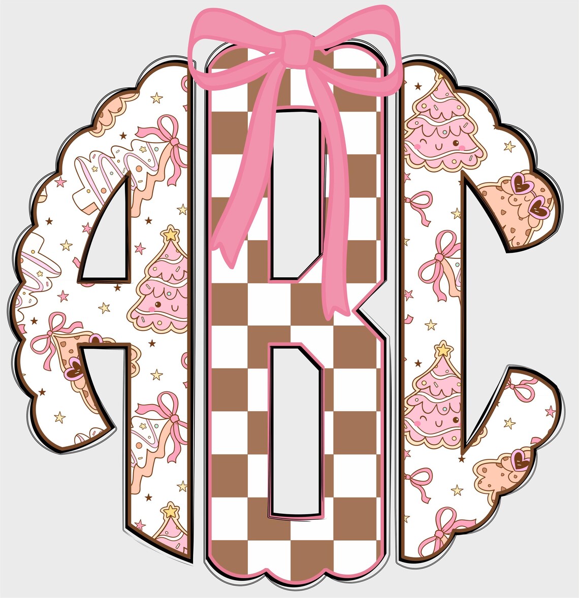 Christmas Preppy Monogram, Scalloped Monogram PNG, Coquette Monogram ...