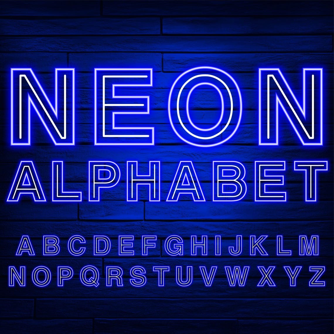 Neon Glow Effect Letters, Dark Blue Letters, Blue Neon Letters, PNG ...