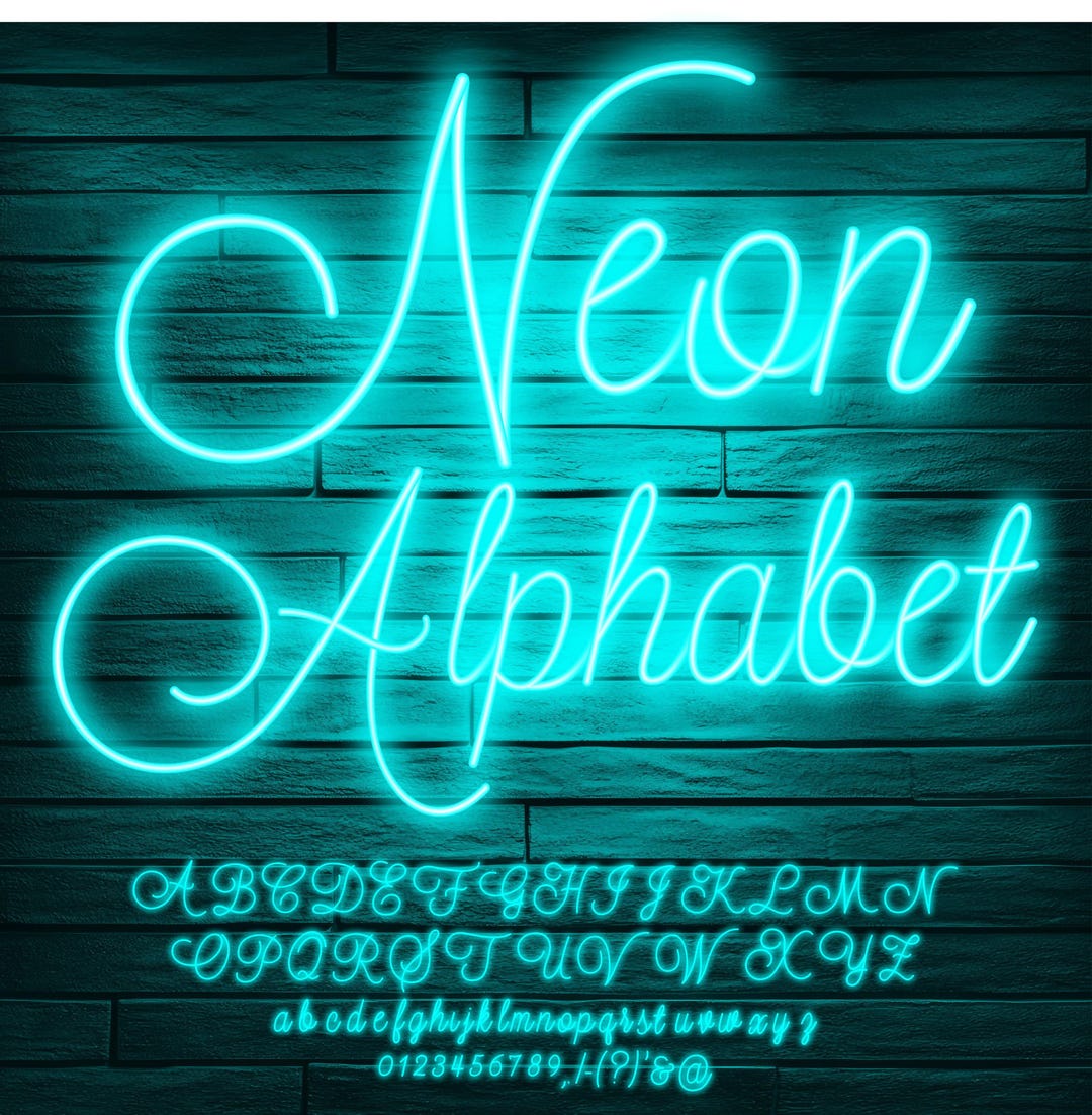 Neon Glow Effect Letters, Cyan Neon Letters, Script Neon Letters, PNG ...