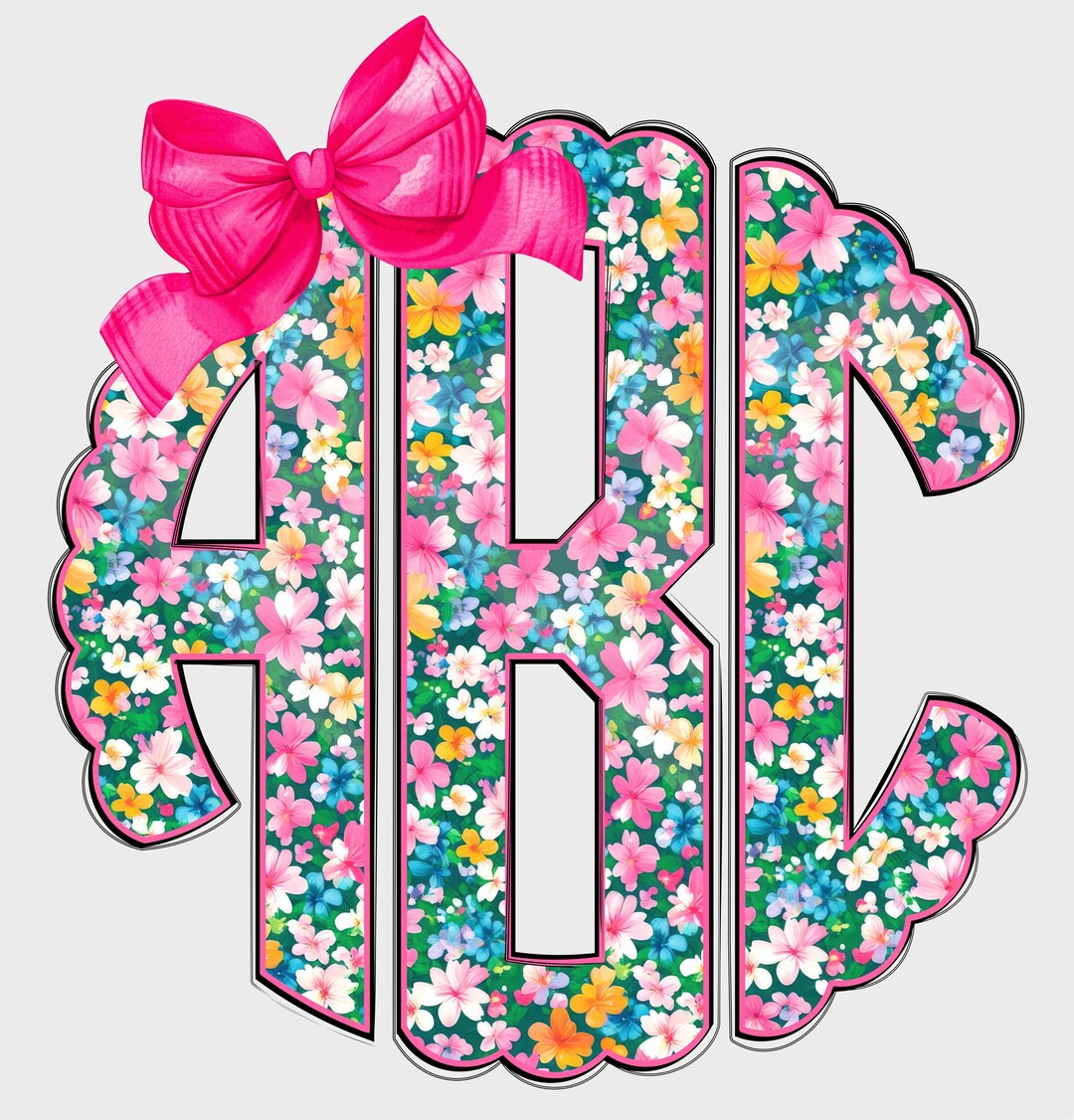 Preppy Floral Scalloped Monogram Png,coquette Preppy Summer PNG, Preppy ...
