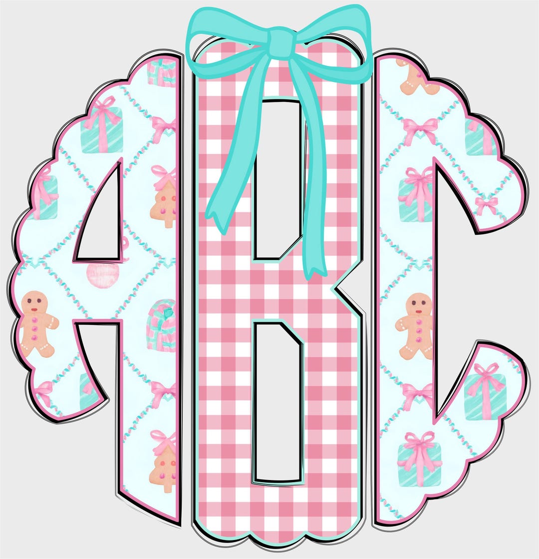 Christmas Preppy Monogram, Scalloped Monogram PNG, Coquette Monogram ...