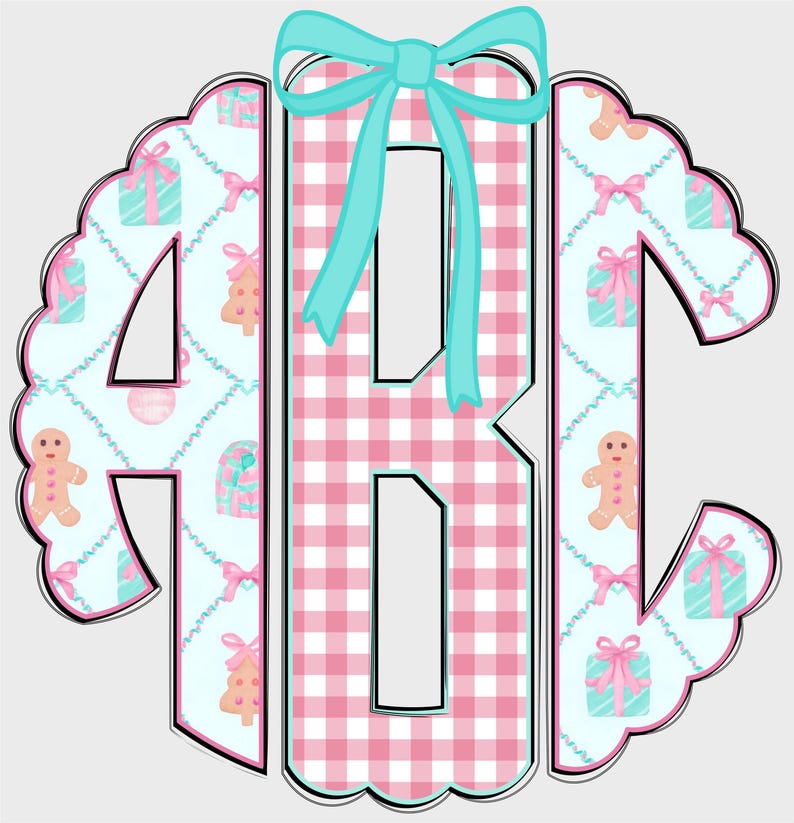 Christmas Preppy Monogram, Scalloped Monogram PNG, Coquette Monogram ...