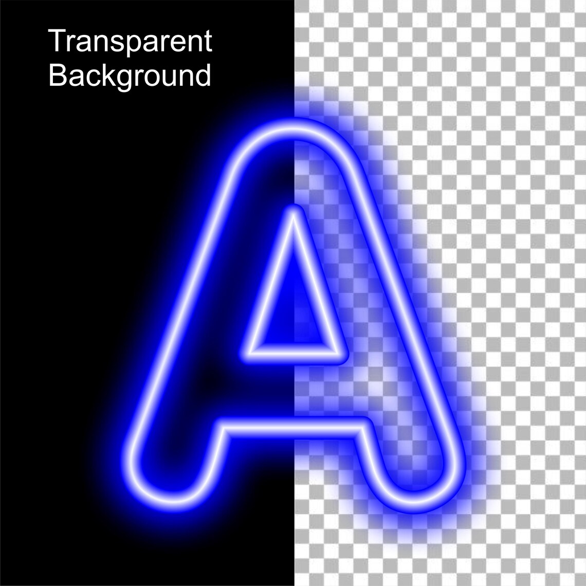 Neon Glow Effect Letters, Dark Blue Letters, Blue Neon Letters, PNG ...