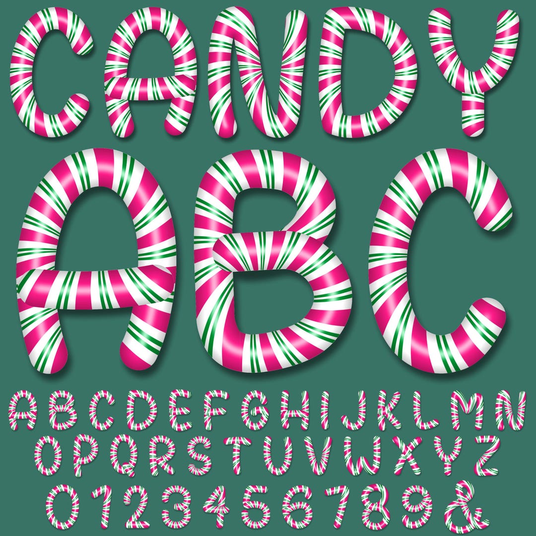 Candy Cane PNG Letters, Pink Green Candy Cane, Candy Cane Alphabet Clip ...