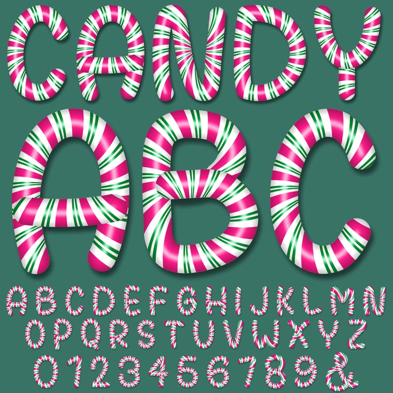 Candy Cane PNG Letters, Pink Green Candy Cane, Candy Cane Alphabet Clip ...