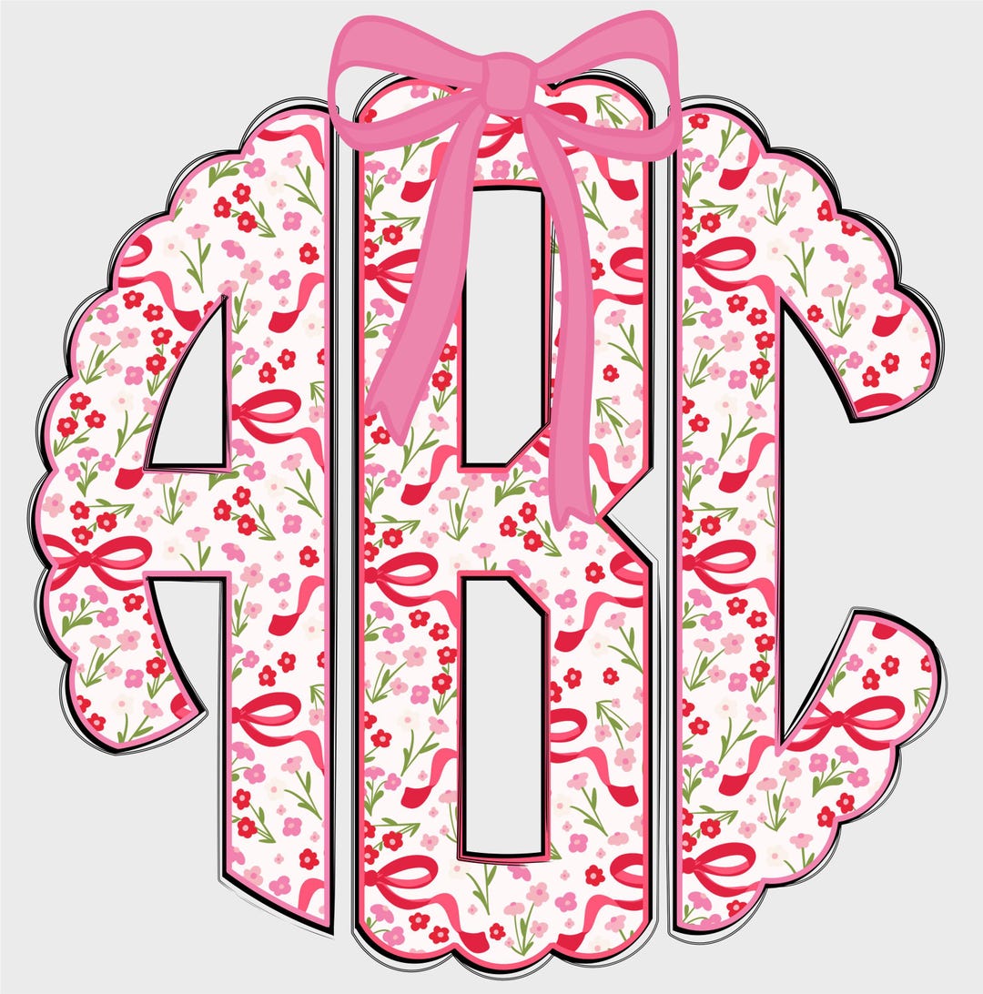 Valentine’s Day Preppy Monogram PNG, Scalloped Coquette, Floral ...