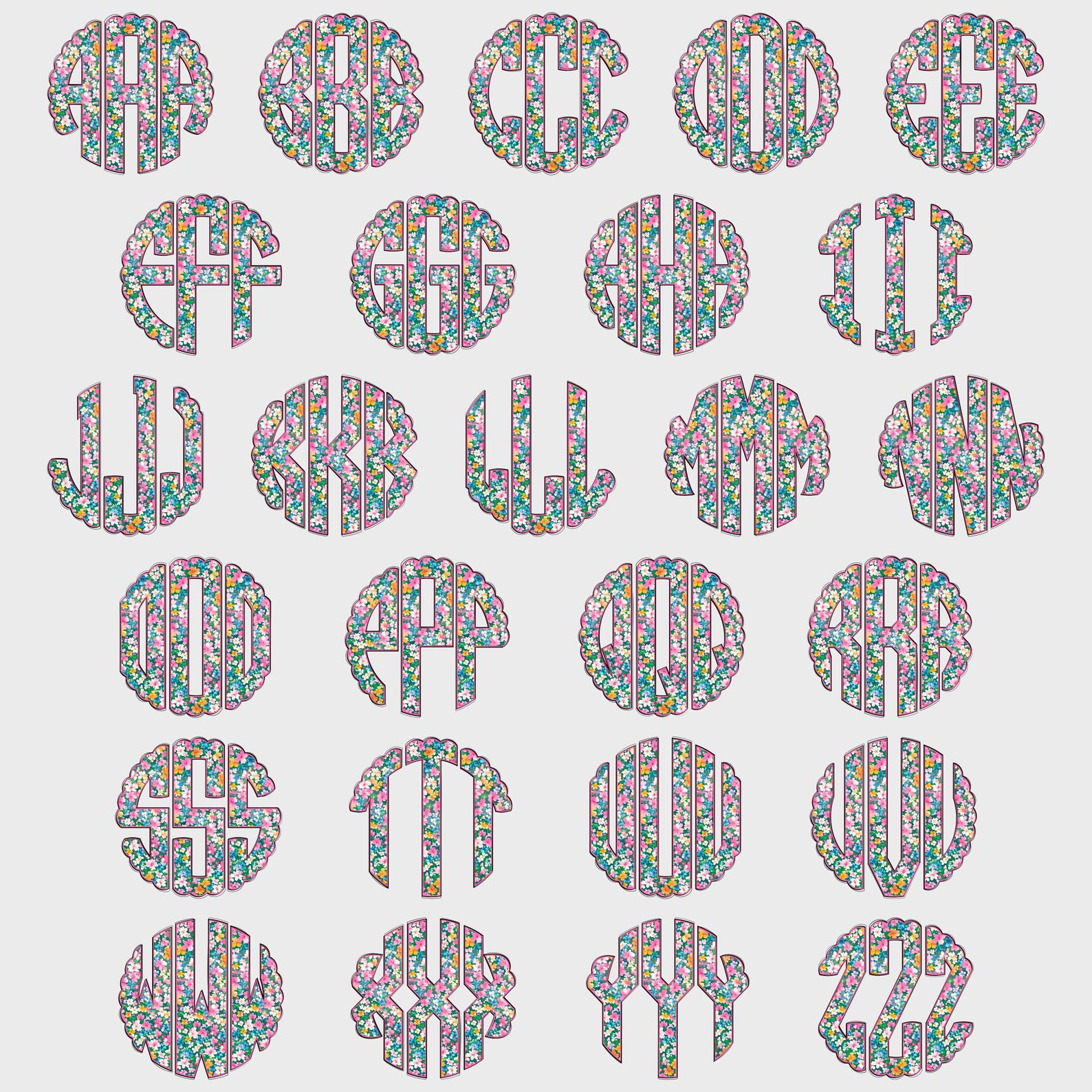 Preppy Floral Scalloped Monogram Png,coquette Preppy Summer PNG, Preppy ...