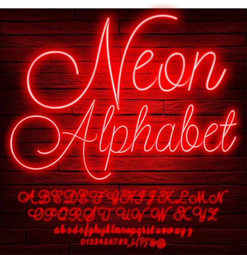 Neon Glow Effect Letters, Red Neon Letters, Script Neon Letters, PNG ...