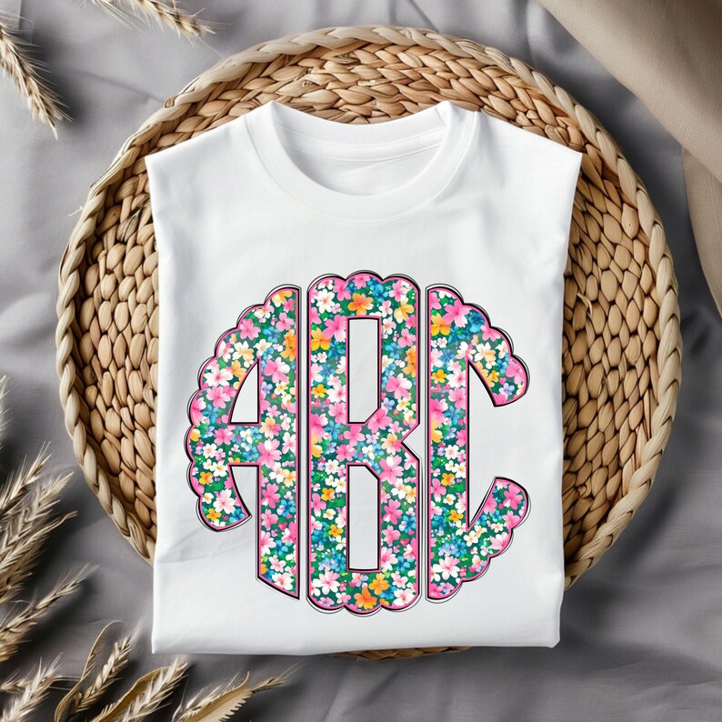 Preppy Floral Scalloped Monogram Png,coquette Preppy Summer PNG, Preppy ...