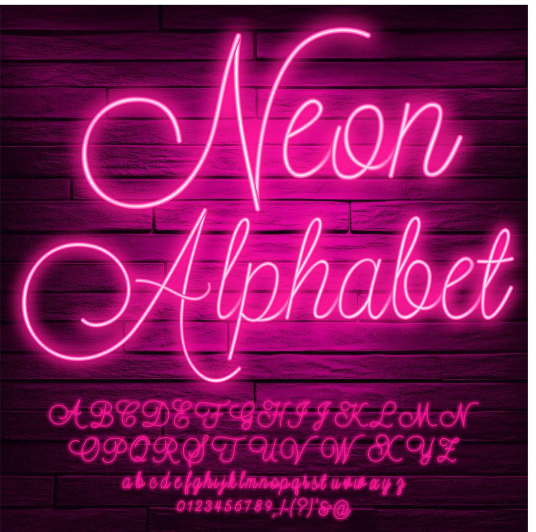 Neon Glow Effect Letters, Pink Neon Letters, Neon Script, PNG Clip Art ...