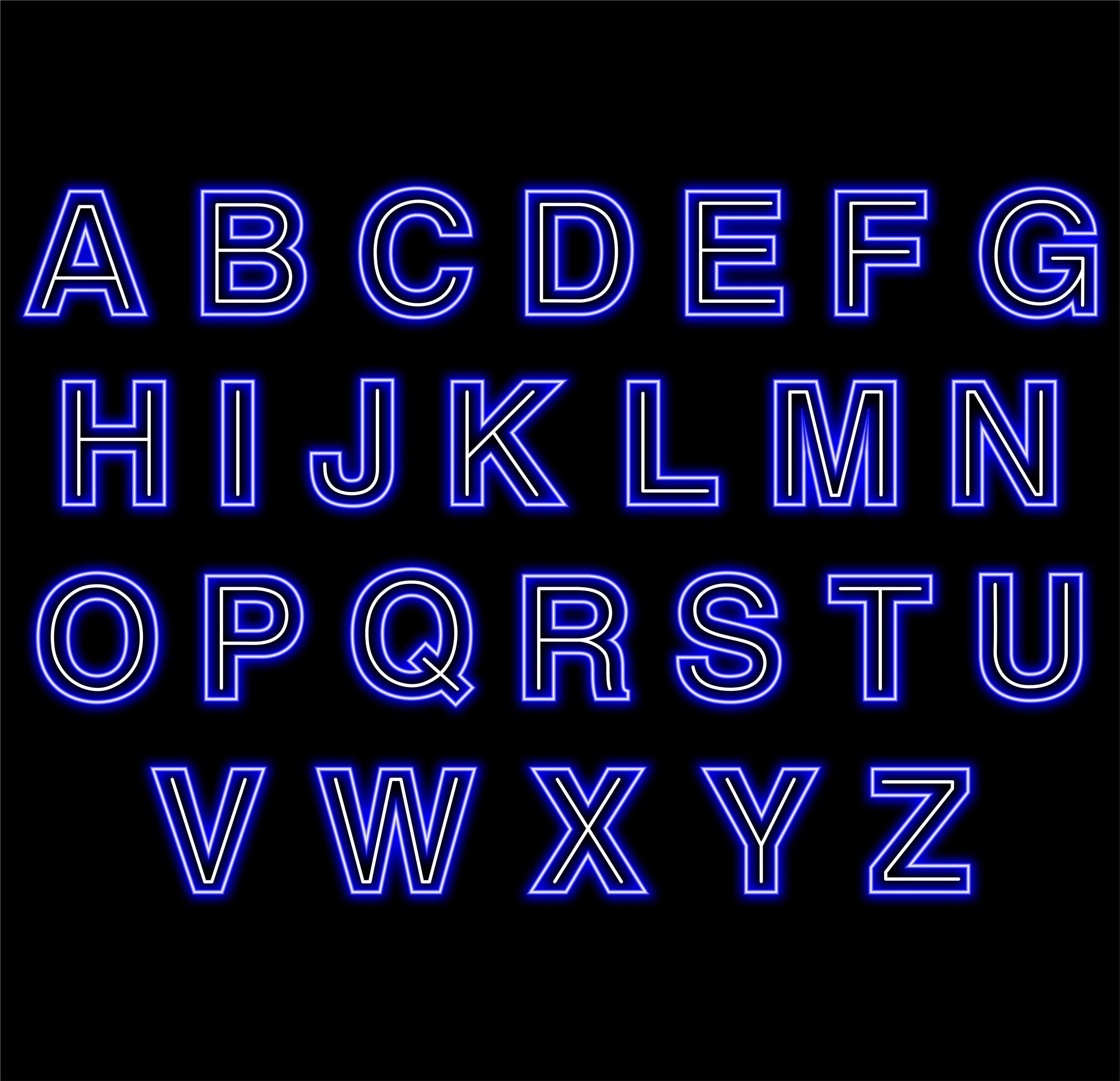 Neon Glow Effect Letters, Dark Blue Letters, Blue Neon Letters, PNG ...