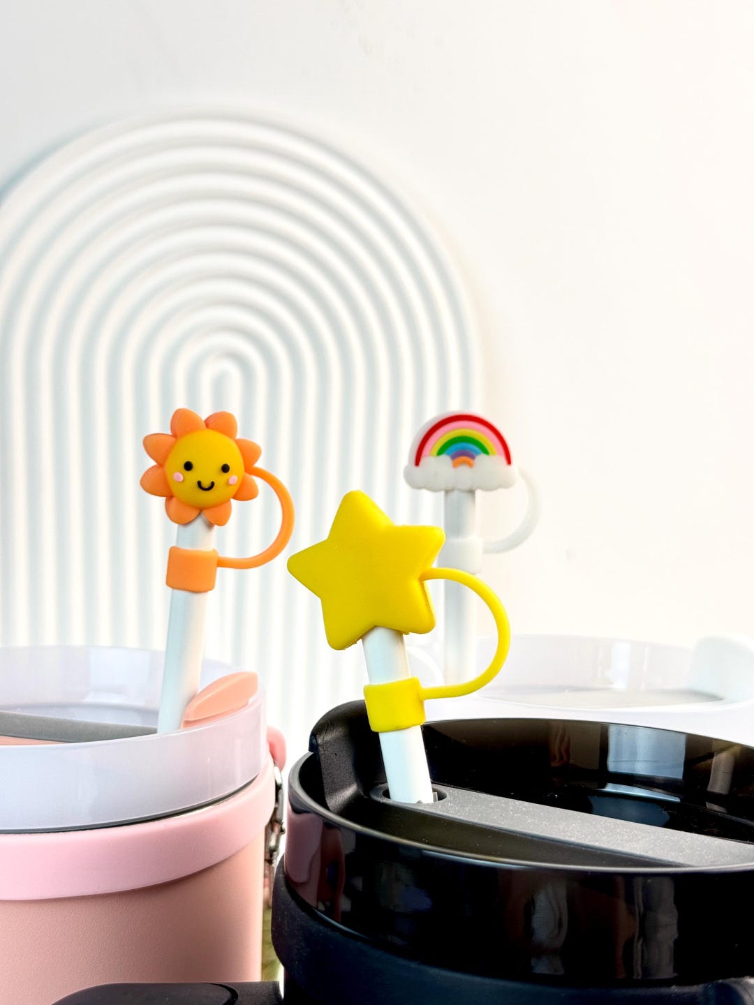 Sun Straw Cover Star Straw Toppers Rainbow Straw Lids Cute Cloud Straw ...