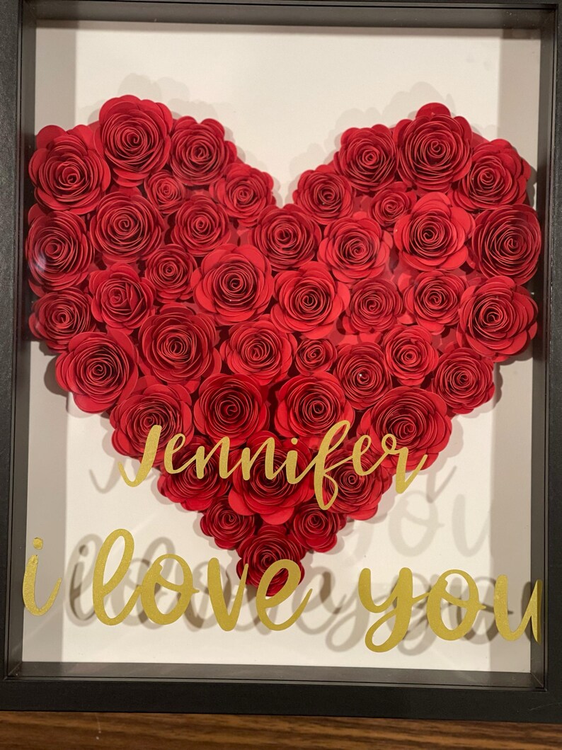 Heart Shadow Box, Paper Roses, Valentine's Day Decor - Etsy