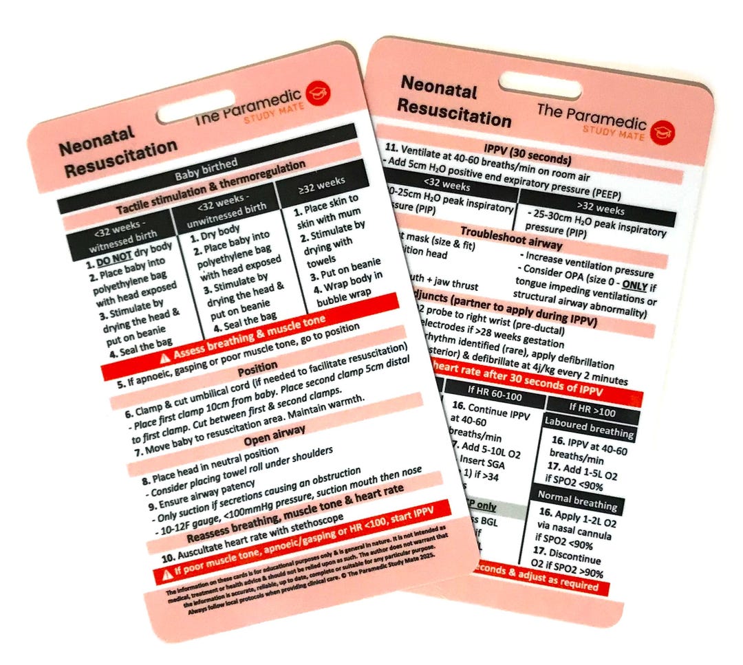 Australian Paramedic Neonatal Resuscitation Reference Card - Etsy Australia