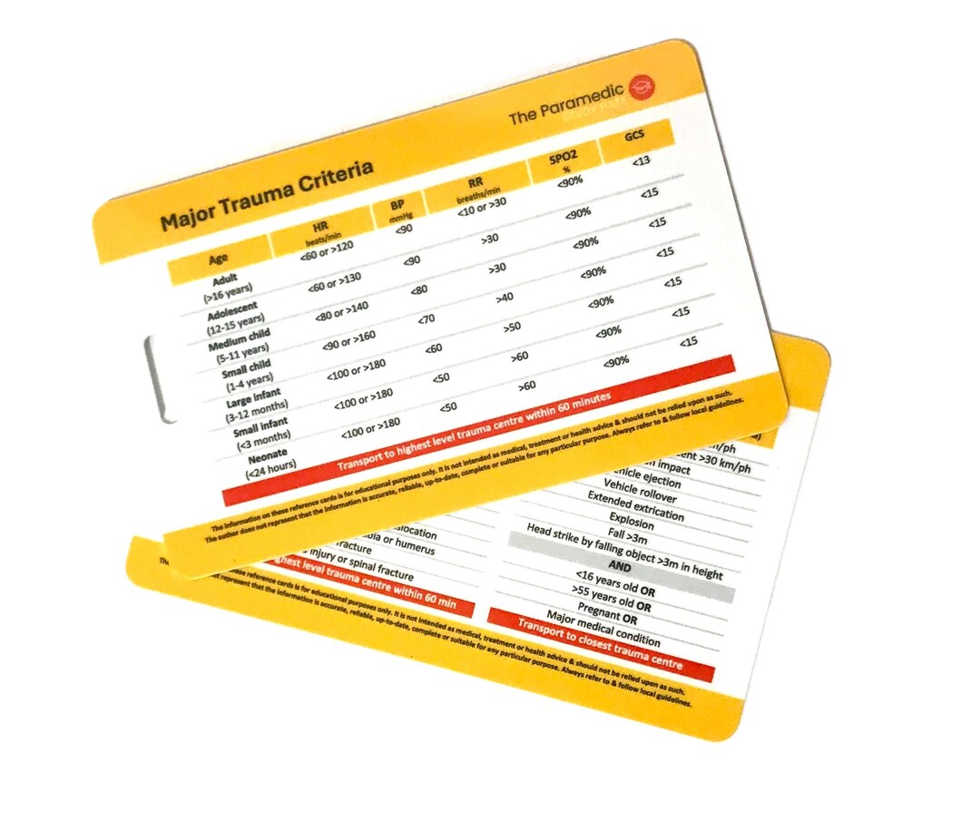 Australian Paramedic Major Trauma Criteria Reference Card - Etsy Australia