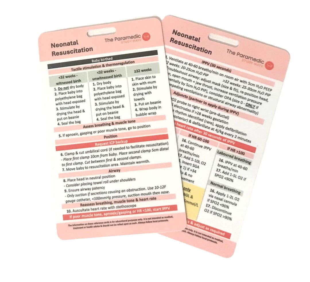 Australian Paramedic Neonatal Resuscitation Reference Card - Etsy Australia