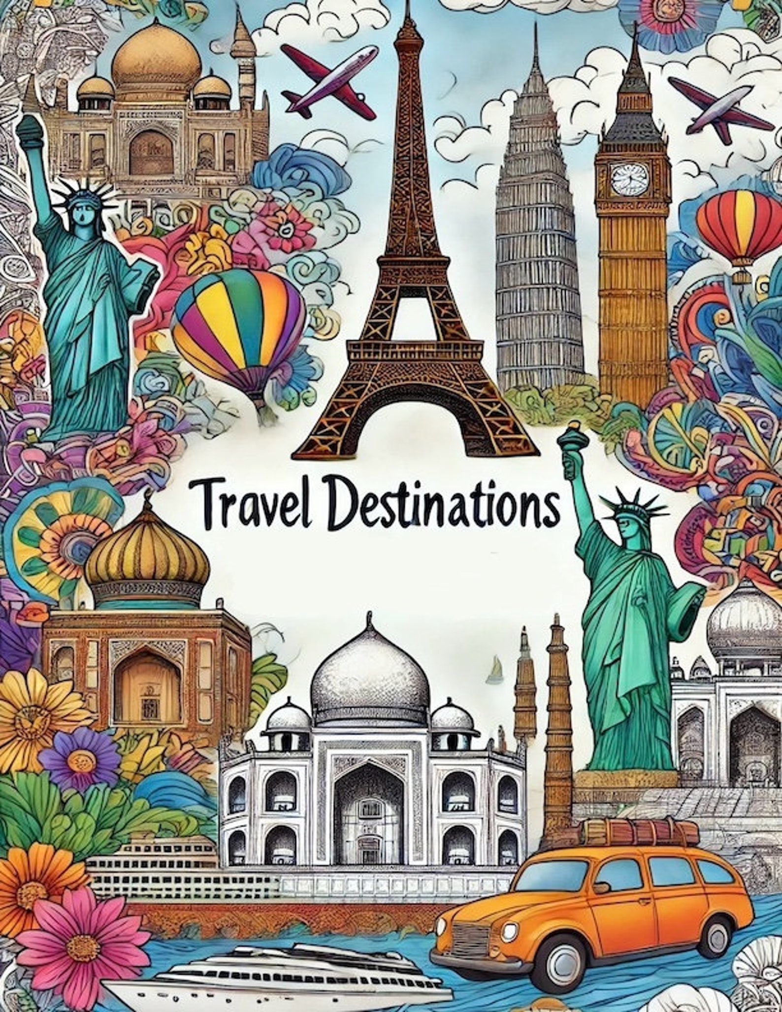 Adult Coloring Pages - Adult Coloring Book - Travel Coloring Pages ...