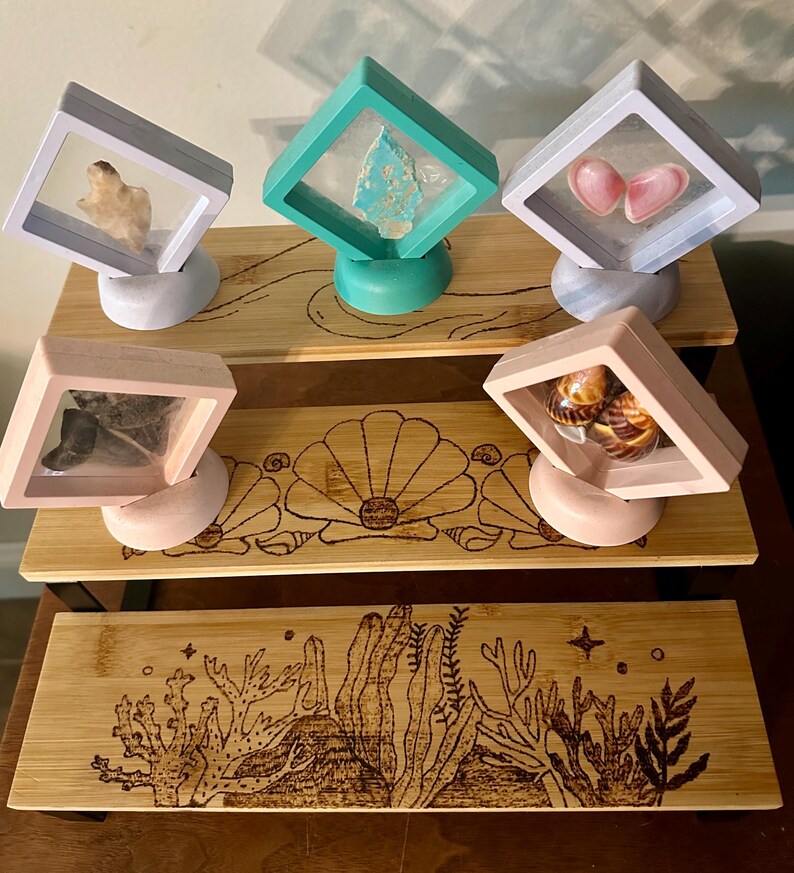 Handcrafted Display Shelf Handburned Designed-three Teir Bamboo ...