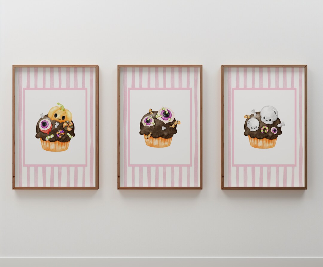 Halloween Cupcake Watercolor Posters Set of 3 Prints Kids Room Decor ...