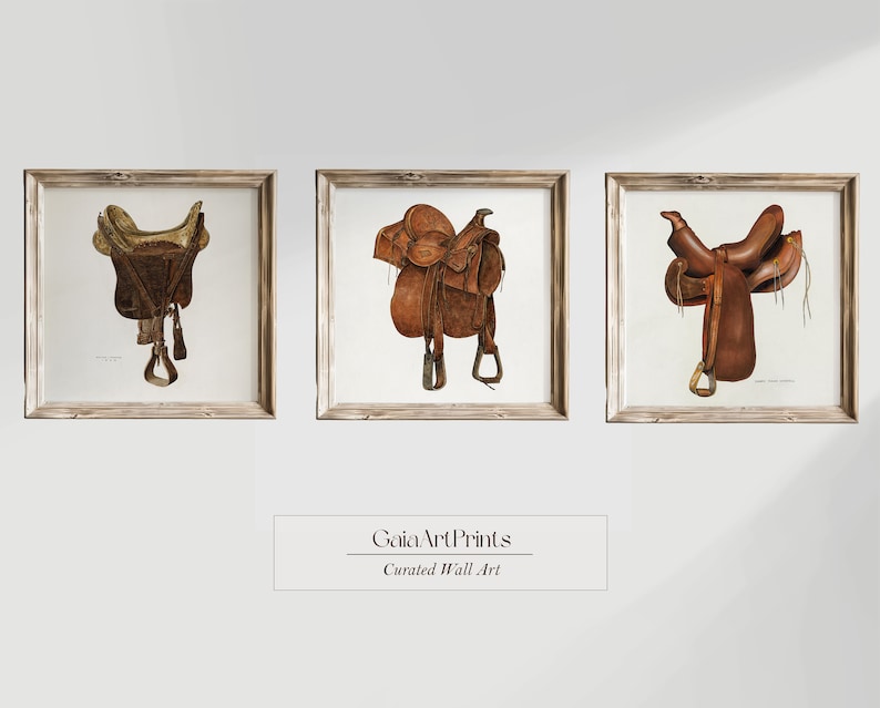 Vintage Saddle Illustrations | Printable Wall Art | Set of 3 Prints ...