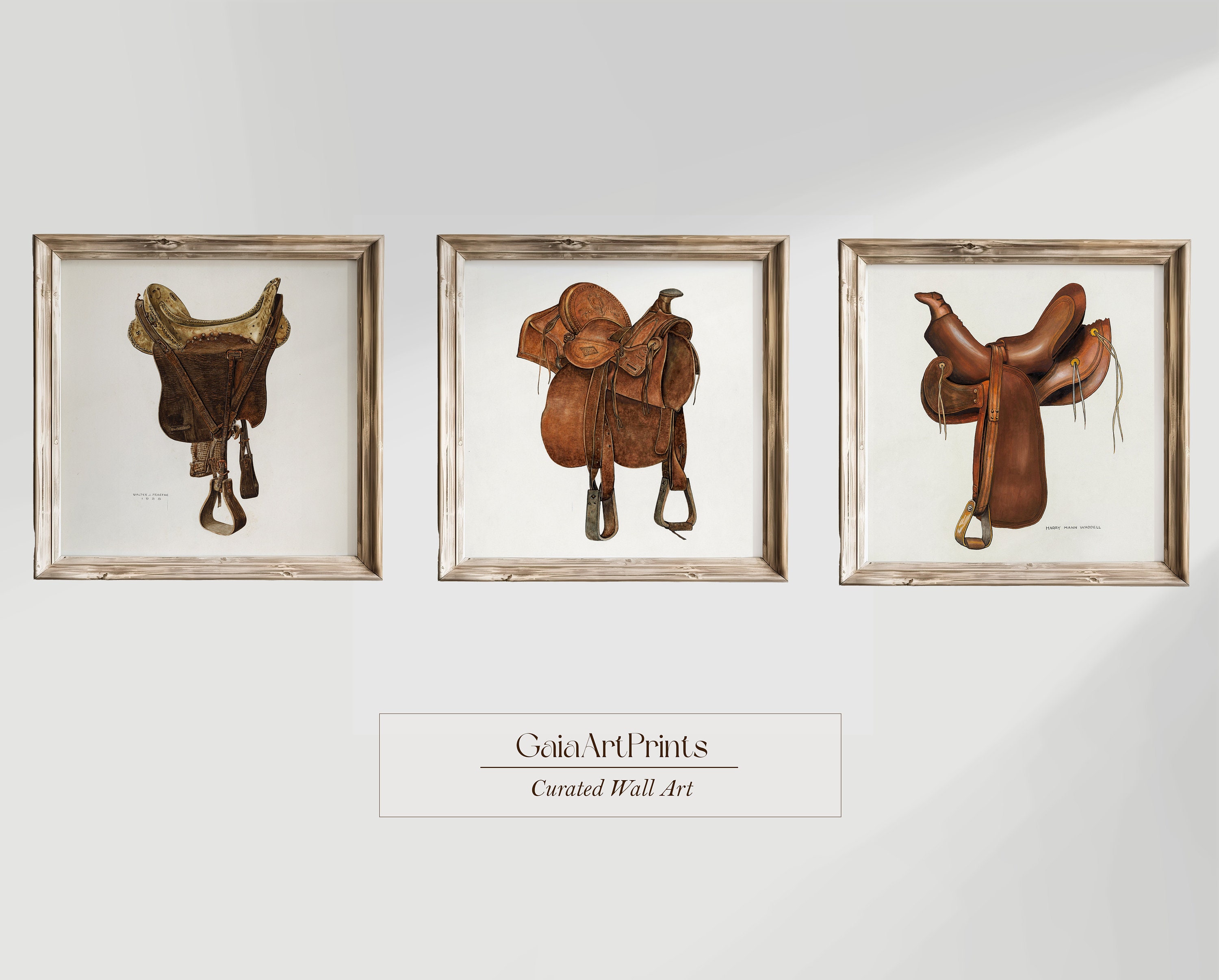 Vintage Saddle Illustrations | Printable Wall Art | Set of 3 Prints ...