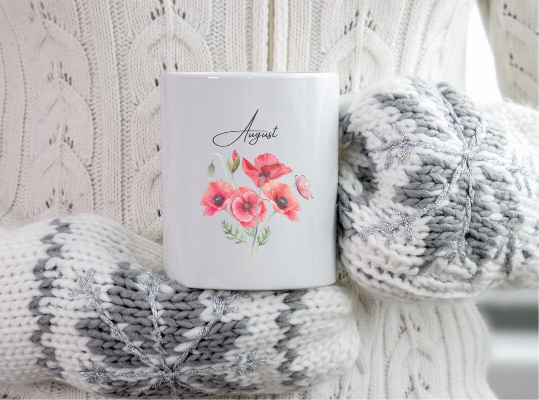 Birth Flower Mug August Birth Flower Poppy Custom Name Personalized Mug ...