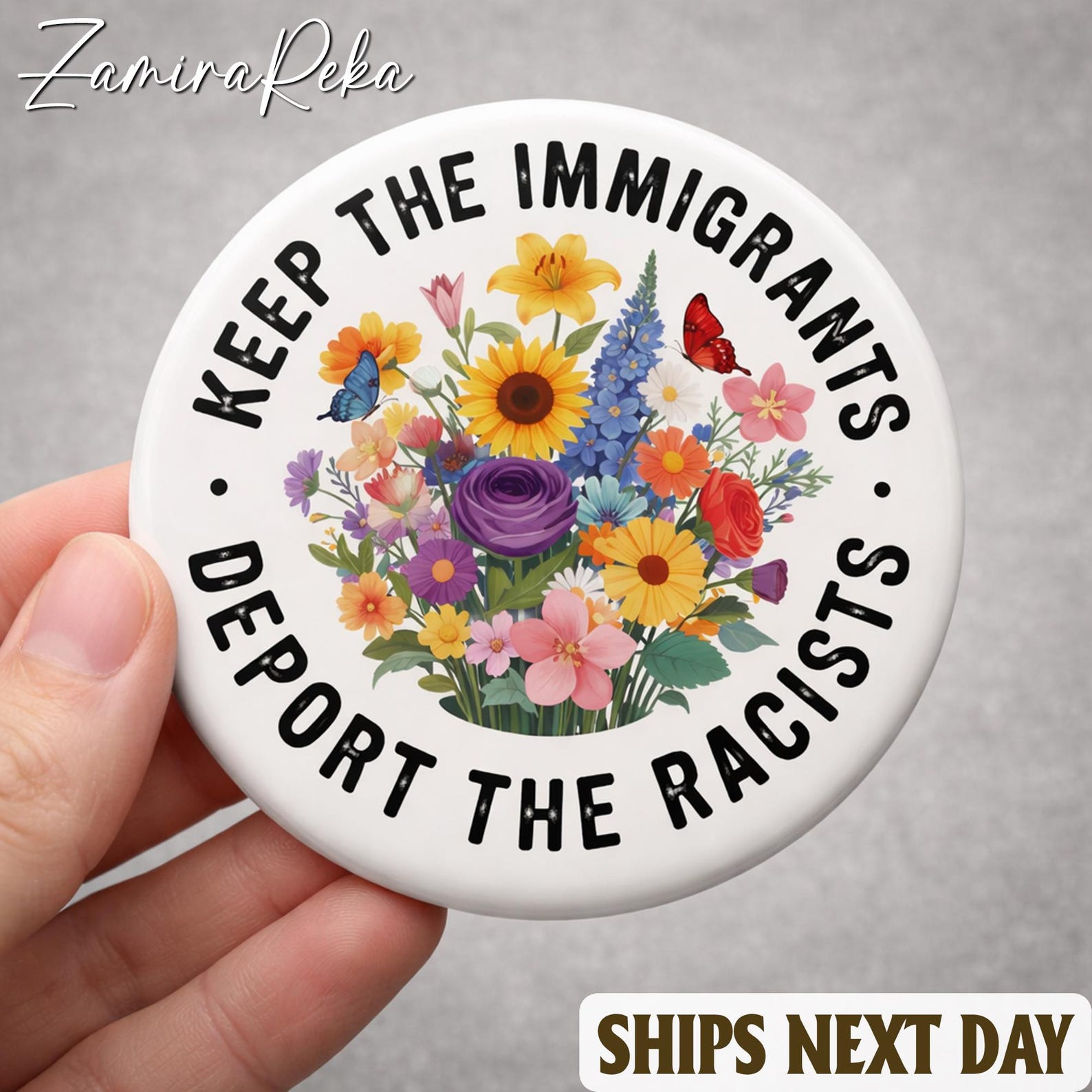 Keep the Immigrants Deport the Racists Pin Button, Anti-racism, Anti-fascism, Anti-ice, Stop ...