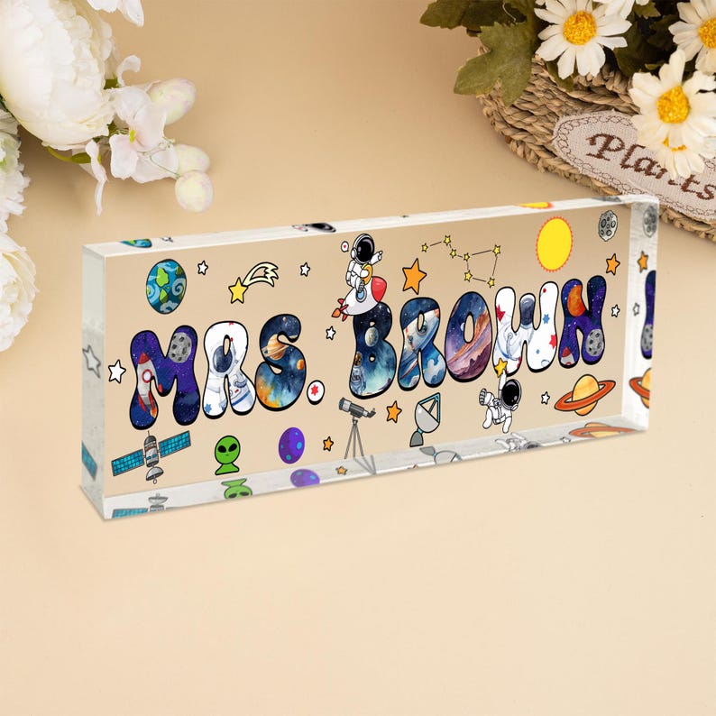 Custom Space Teacher Desk Name Plate, Personalized Classroom Name Sign ...