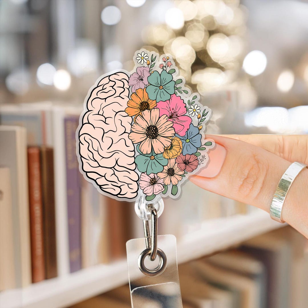 Floral Brain Badge Reel, Flowers Neurosurgeon ID Holder, Psychologist ...