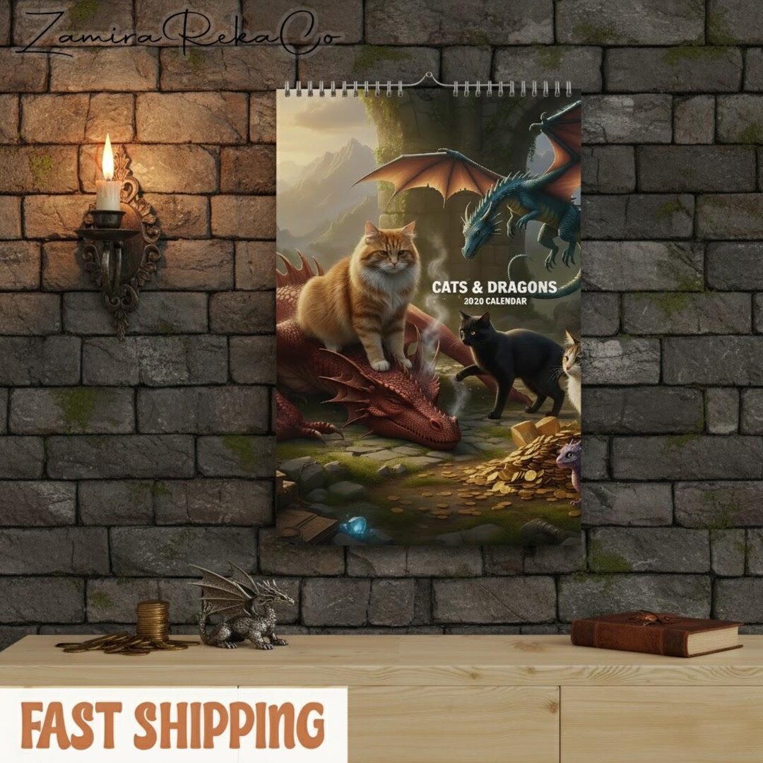 Cats and Dragons Calendar 2026 | Fantasy Cat Dragon Art Calendar | Cute ...