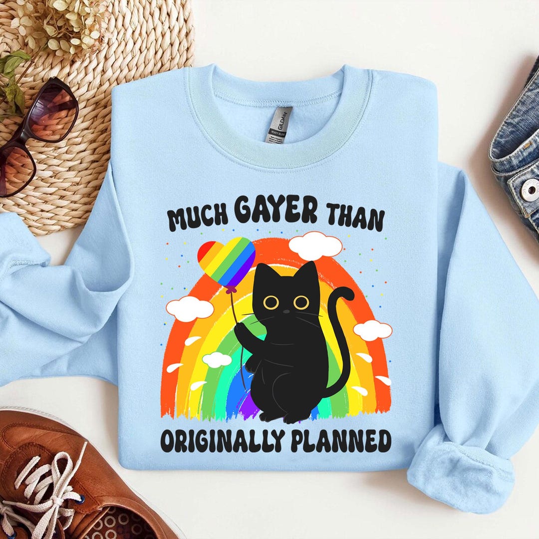 Much Gayer Than Originally Planned Black Cat LGBT Shirt, Subtle Pride ...