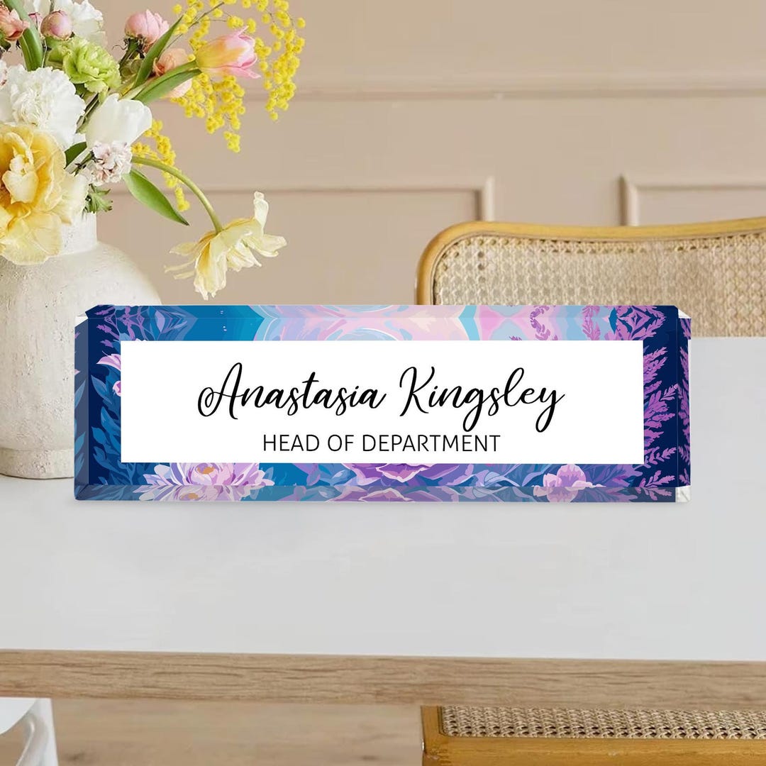 Personalized Floral Desk Name Plate, Office Name Sign, Custom Name Desk ...