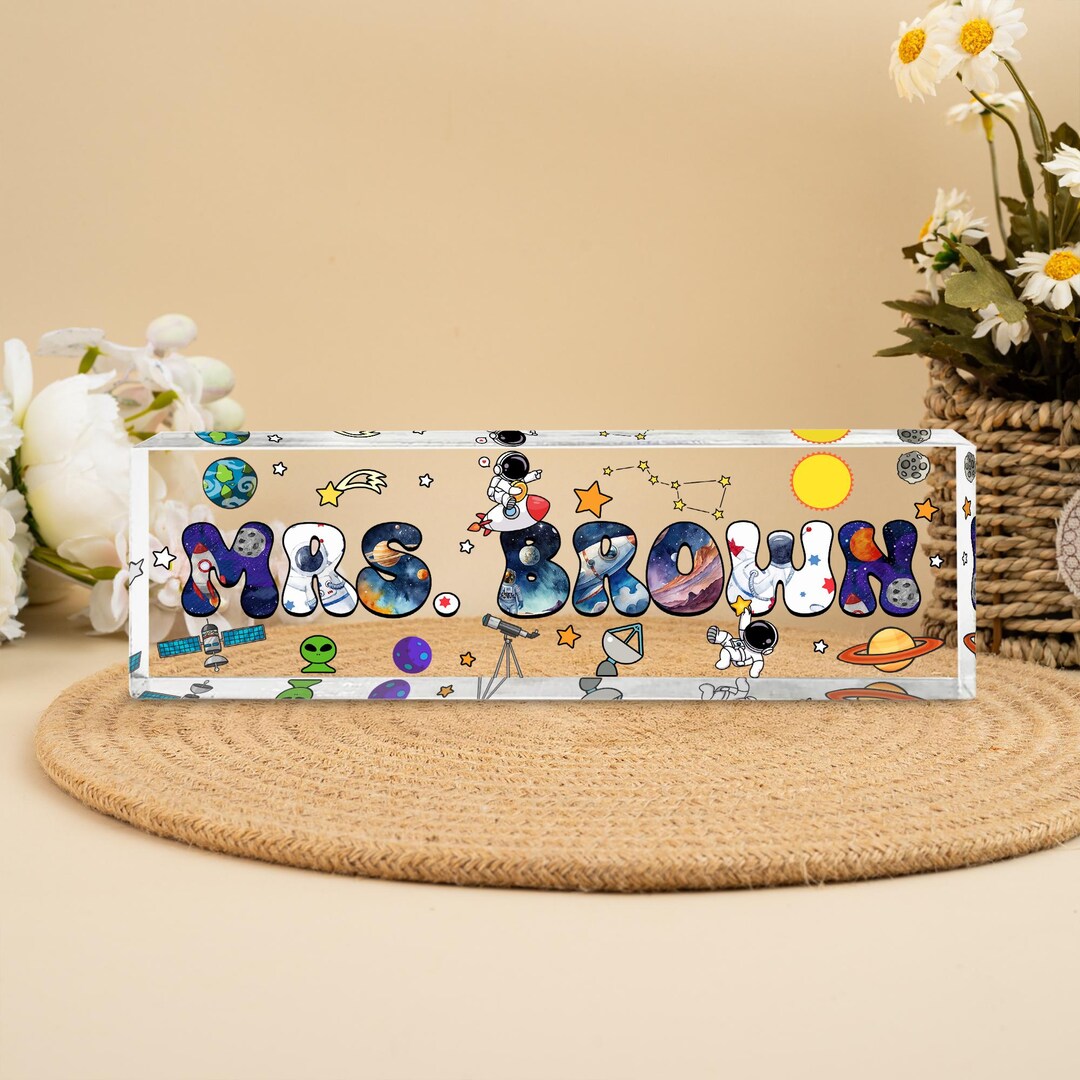 Custom Space Teacher Desk Name Plate, Personalized Classroom Name Sign ...