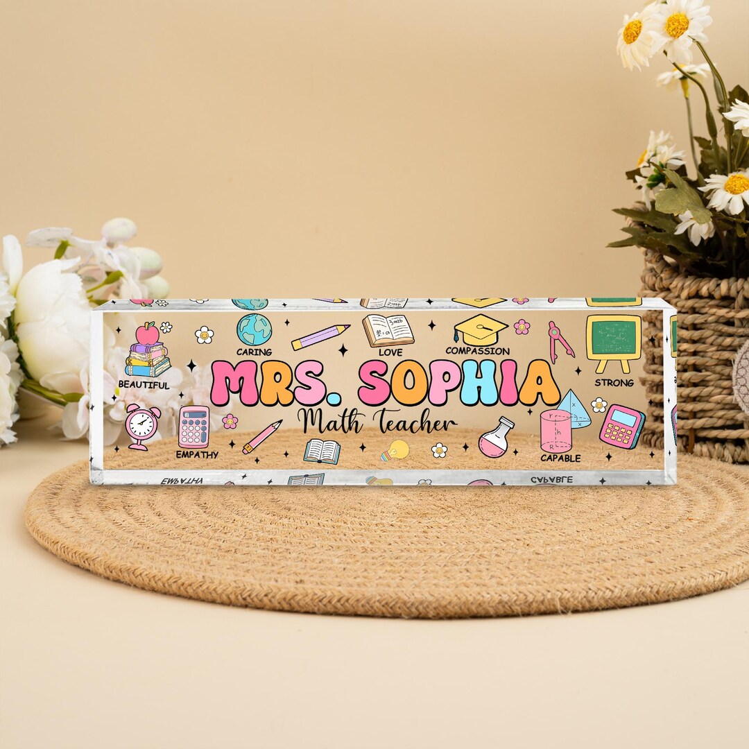 Custom Math Teacher Retro Groovy Desk Name Plate, Teacher Name Plate ...