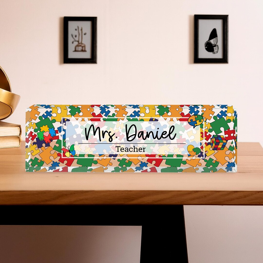 Custom Autism Teacher Desk Name Sign, Personalized Name Plate for ...